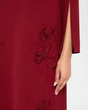 Lela Rose Floral Organza Embroidered Off-the-shoulder Crepe Gown - Wine