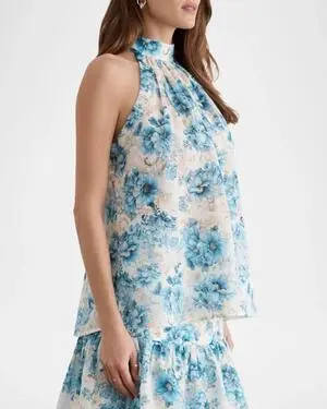 AQUA BLU AUSTRALIA Alice Floral Halter Top - Blue