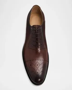 Kiton Apos;s Caravaggio Brogue Leather Oxford Shoes - Coffee
