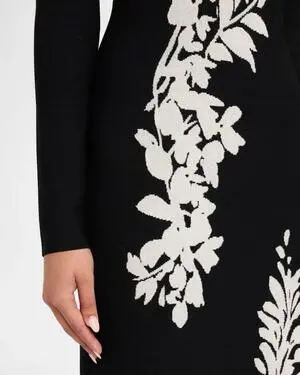 Lela Rose Velvet Jacquard Knit Long-sleeve Ankle Dress - Black
