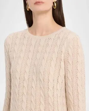 Neiman Marcus Pointelle Crewneck Cashmere Sweater Bone