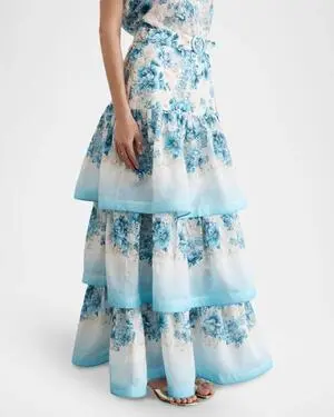 AQUA BLU AUSTRALIA Celeste Belted Maxi Skirt - Blue