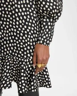 Chloé Dots-print Silk Jacquard Capelet Long-sleeve Mini Dress