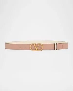 Valentino Garavani Vlogo Signature Reversible Shiny Calfskin Belt 30mm - Light Ivor