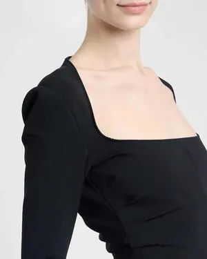 Dolce & Gabbana Square-neck Jersey Milano Rib Long-sleeve Midi Dress