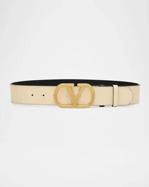 Valentino Garavani Vlogo Signature Reversible Shiny Calfskin Belt 40mm - Nero Rose