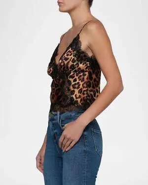 L & APOS;AGENCE Kimber Leopard Silk Lace Cami