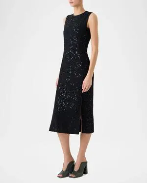 Akris Sequined Tweed Midi Sheath Dress