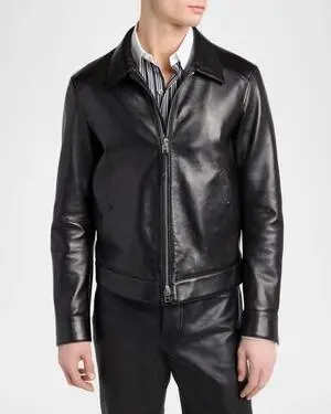 TOM FORD Apos;s Full-zip Grained Leather Jacket - Black