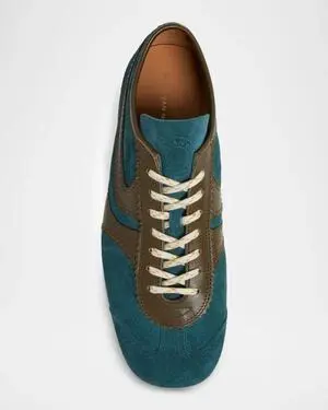 Dries Van Noten Mixed Leather Retro Runner Sneakers - Turquoise