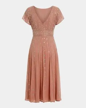 Mac Duggal Beaded Chiffon Midi Dress