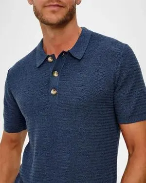 Rails Apos;s Nathan Textured Cotton & Cashmere Polo Shirt - Harbour