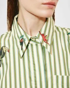 ALEMAIS Bisou Embroidered Striped Shirtdress - Stripe