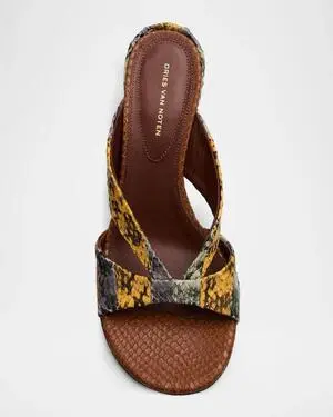 Dries Van Noten 95mm Snakeskin-embossed Leather Mules