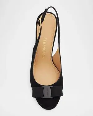FERRAGAMO 95mm Vibily Bow Suede Slingback Pumps