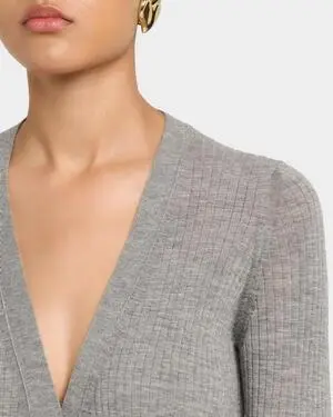 Malo Cashmere Wide Rib Long Cardigan - Grey