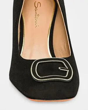 Santoni 70mm Marta Suede Buckle Booties - Black