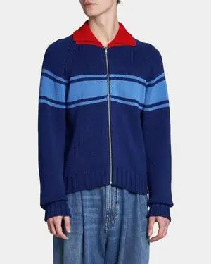 Marni Colorblocked Cotton Zip-front Cardigan