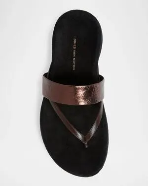 Dries Van Noten Mosaicon Metallic Leather Flat Thong Sandals