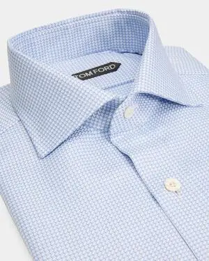 TOM FORD Apos;s Dogtooth Cotton Dress Shirt - Combo Blue