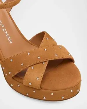 STUART WEITZMAN 90mm Dayna Sostud Suede Platform Sandals