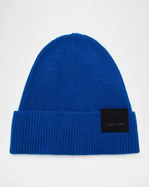 TOM FORD BOUTIQUE Apos;s Contrast-label Cashmere Rib Beanie Hat - Prussian B