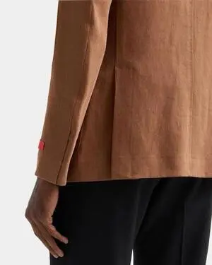 Isaia Apos;s Linen Double-breasted Peak-lapel Sport Coat - Open Brown