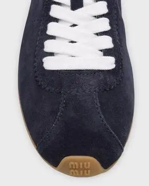 Miu Miu Suede Bicolor Retro Trainer Sneakers Dark Blue
