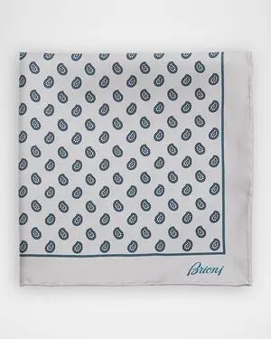 Brioni Apos;s Micro-paisley Hand-rolled Silk Pocket Square - Anthracite