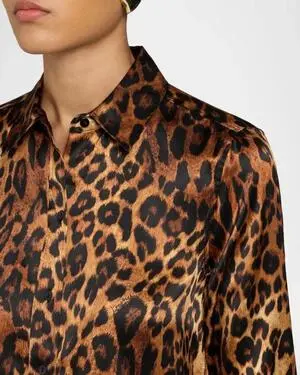L & APOS;AGENCE Dani 3/4-sleeve Leopard Blouse - Tan Multi