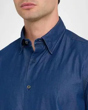 Brioni Apos;s Cotton Denim Casual Button-down Shirt - Sapphire