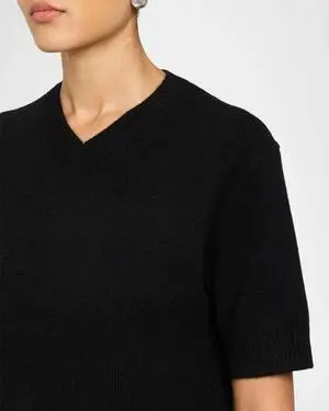 Theory Cashmere Short-sleeved Crop Sweater - Blk