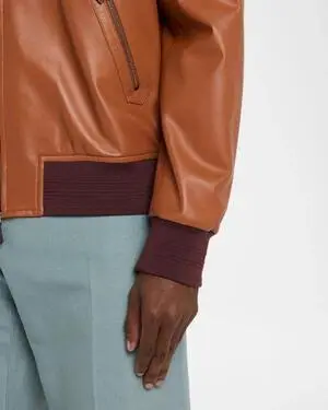 Isaia Apos;s Leather Bomber Jacket - Rust
