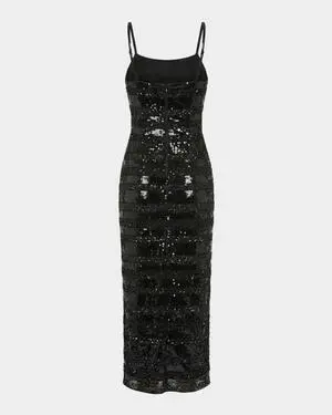 Mac Duggal Sequin Striped Column Midi Dress
