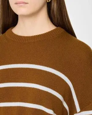Theory Striped Cashmere Crewneck Sweater - Brown