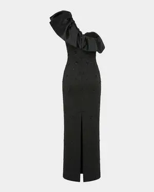 Mac Duggal Beaded Crepe One-shoulder Column Gown