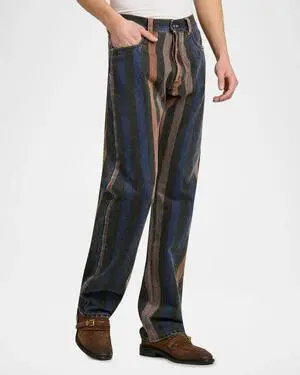Versace Apos;s Striped Cotton Straight-leg Jeans - Multicolor