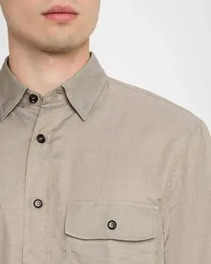 Brioni Apos;s Cotton And Linen Flap-pocket Military Shirt - Kaki