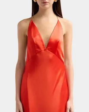 Retrofete Arianell Plunging Satin Maxi Dress