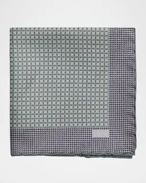 Brioni Apos;s Micro-jacquard Hand-rolled Silk Pocket Square - Blue Marbl