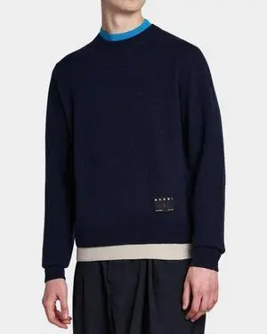 Marni Apos;s Contrast Trim Cashmere Crewneck Sweater - Deep/blue