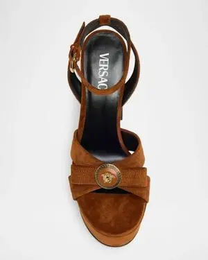 Versace 140mm Ribbon Suede Platform Sandals