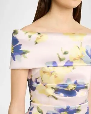 Rickie Freeman For Teri Jon Floral-print Mikado Column Gown