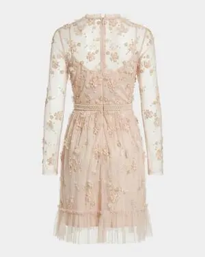 Mac Duggal Floral Beaded Tulle Mini Dress