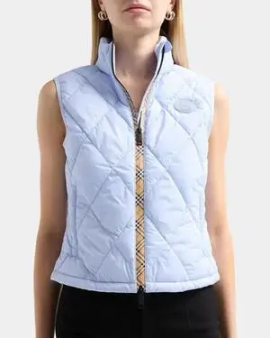 Burberry Cheswick Check-placket Quilted Vest - Sunbleache