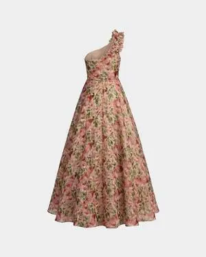 Mac Duggal Floral Organza Brocade One-shoulder Gown