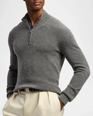 Ralph Lauren Purple Label Apos;s Textured Cashmere Quarter-zip Sweater - Grey