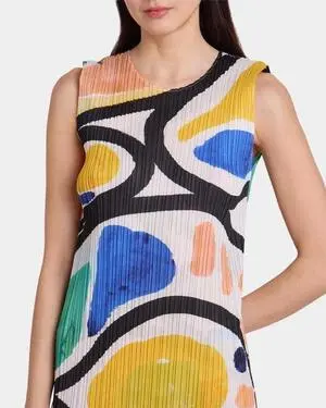 Issey Miyake Roll Printed Plisse Sleeveless Midi Dress - Multi