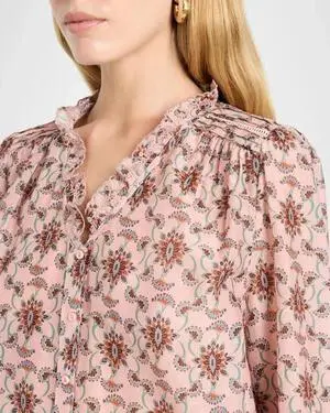 Johnny Was Hanneth Pintuck Floral-print Blouse - Asher