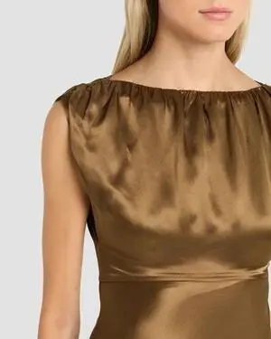 Anna Quan Ophelia Satin Column Dress - Olive